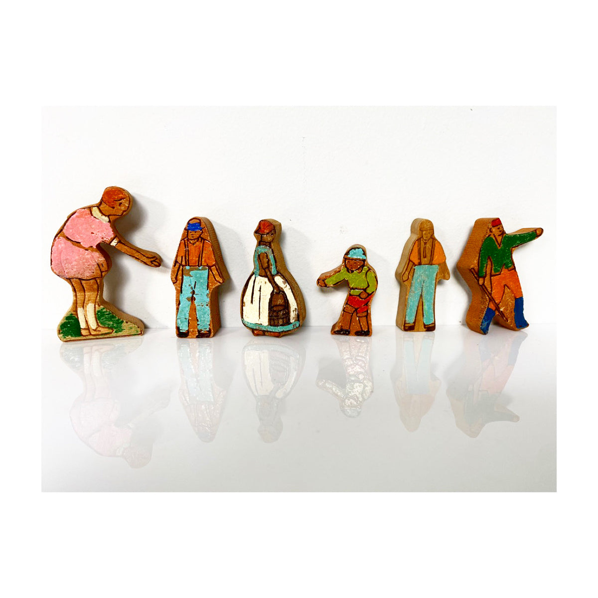 Family of Hand Painted Wooden Figures, 1960s/70s – Colourful Fable